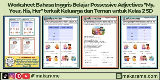 Worksheet Bahasa Inggris Belajar Possessive Adjectives "My, Your, His ...